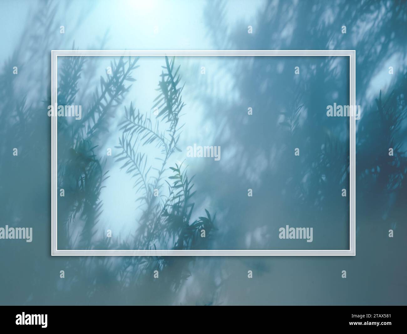 Mockup white line rectangle frame on abstract blue winter season ...