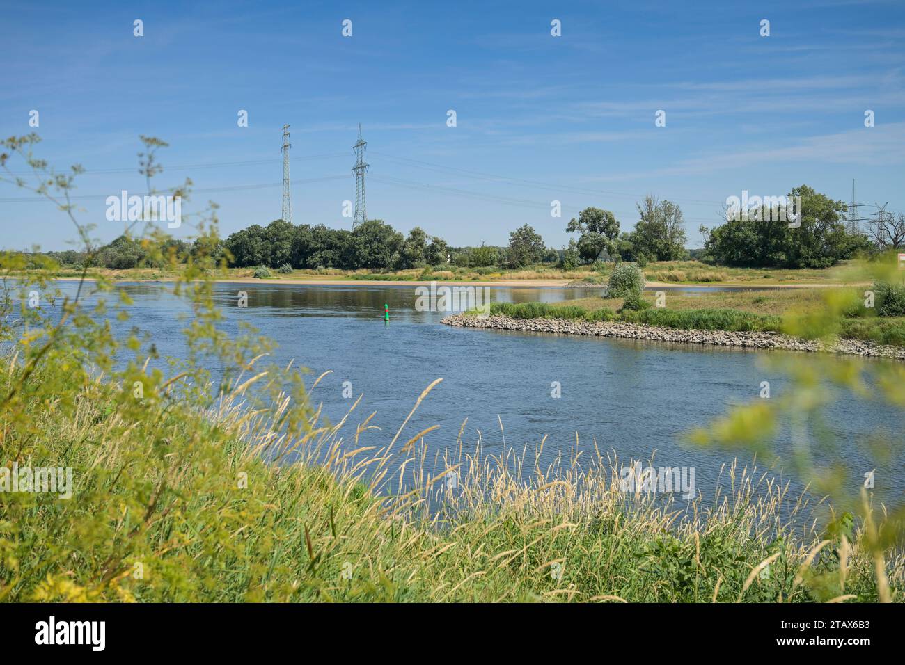 Mündung der Saale in die Elbe nahe Barby, Sachsen-Anhalt, Deutschland ...