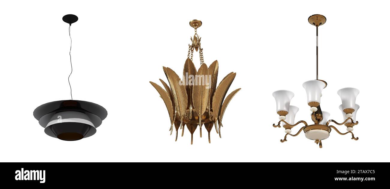 chandelier on the ceiling isolated on white background, hanging lamp ...