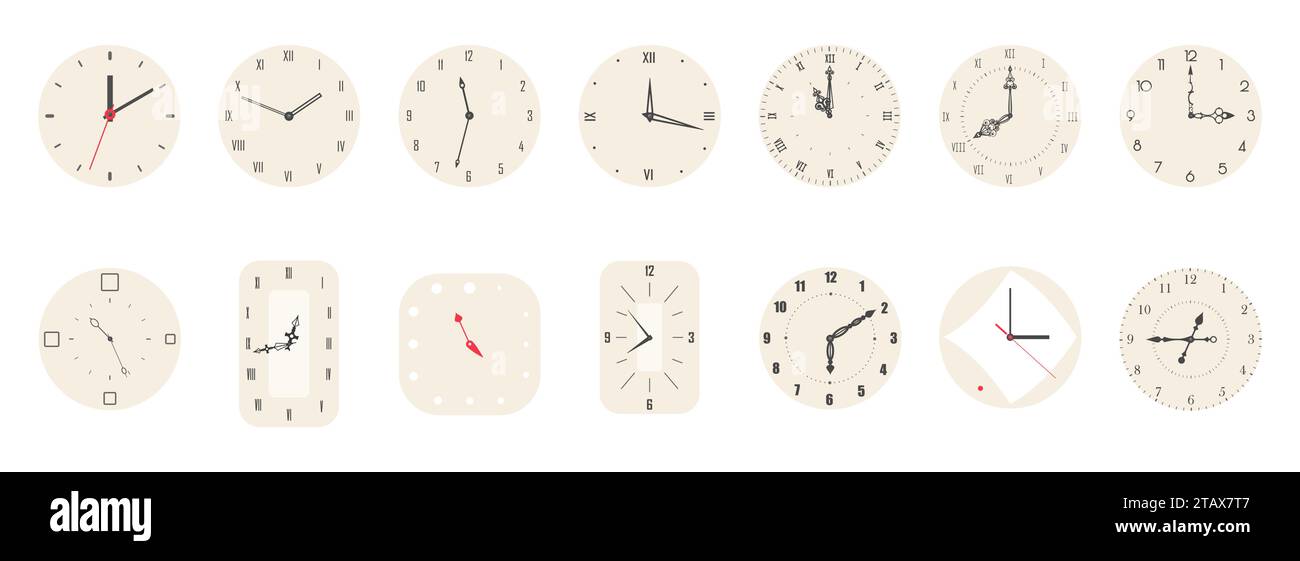 Clock face set, old classic analog clocks with Roman and Arabic numbers ...