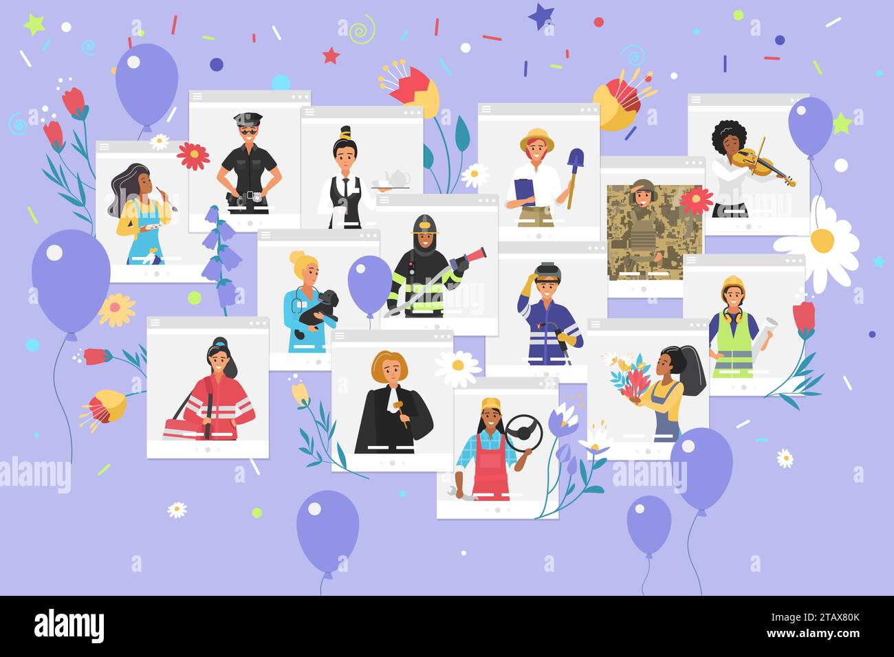 Labor day, female characters of different professions celebrate among ...