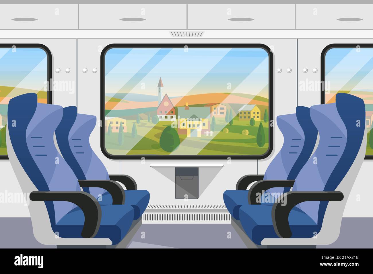 Train compartment inside interior, empty railway car with comfortable ...