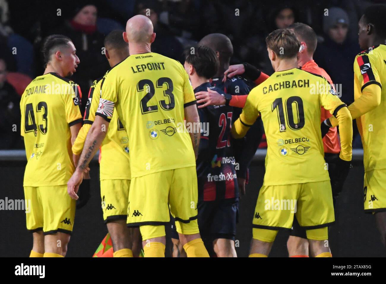 Liege, Belgium. 03rd Dec, 2023. Seraing's Christophe Lepoint and Liege ...