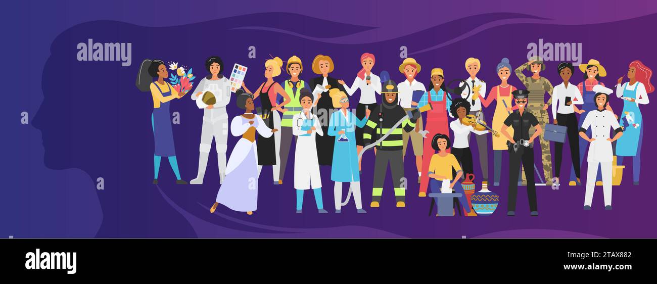 Labor day banner with many women of different professions standing ... Labor day banner with many women of different professions standing ...