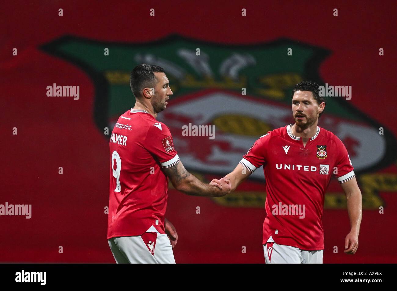 Ollie Palmer #9 of Wrexham celebrates his goal to make it 1-0during the ...