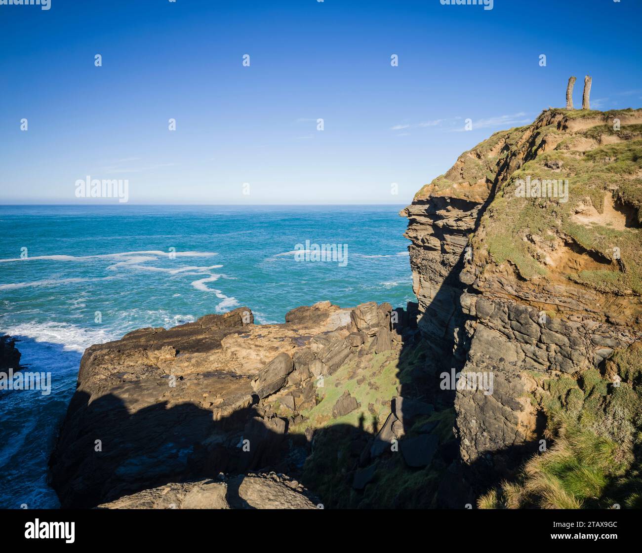 A rock face at Slope Point, with shadows, Catlins, South Island, New ...