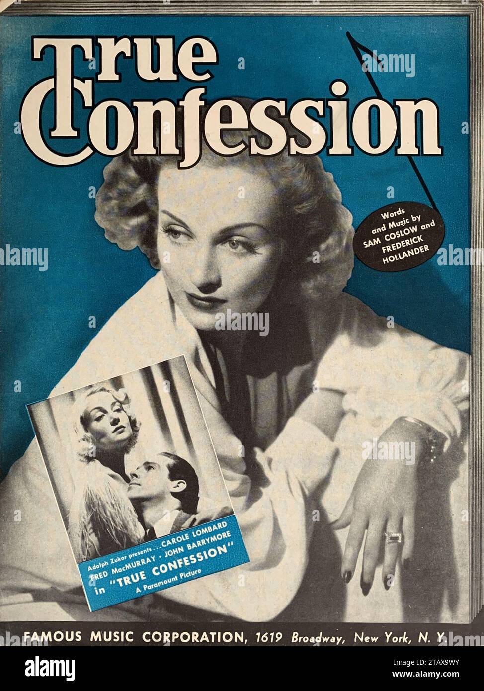 Front cover of US sheet music for CAROLE LOMBARD and FRED MacMURRAY in TRUE CONFESSION 1937 ...