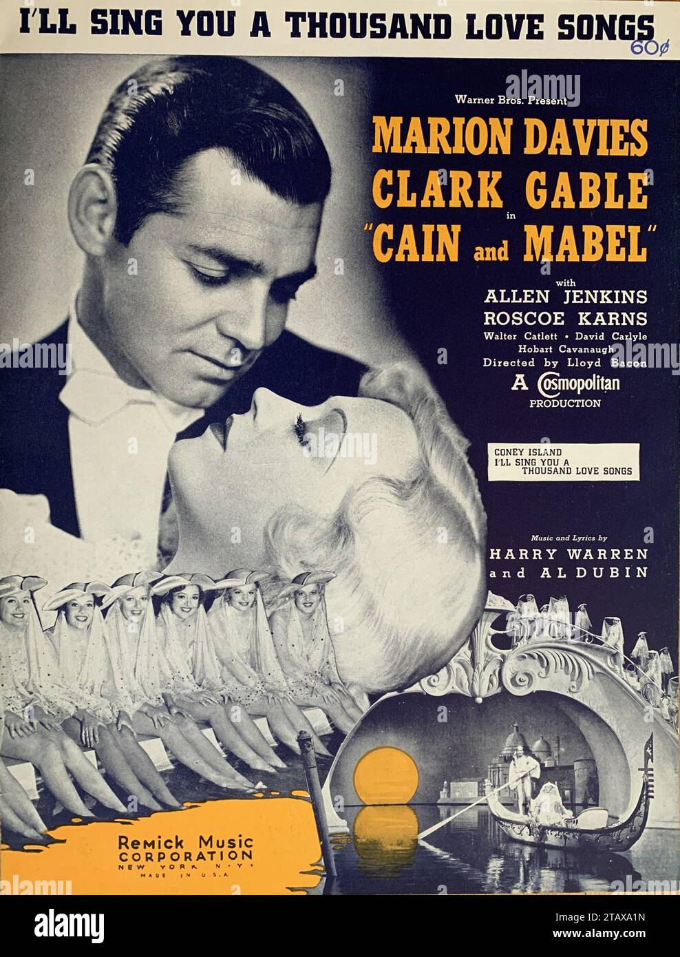 Front cover of US music sheet for MARION DAVIES and CLARK GABLE in CAIN ...