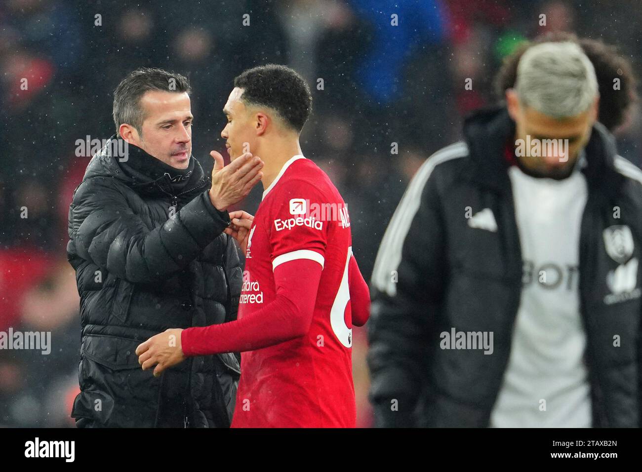 Fulham's head coach Marco Silva, left, greets Liverpool's Trent ...