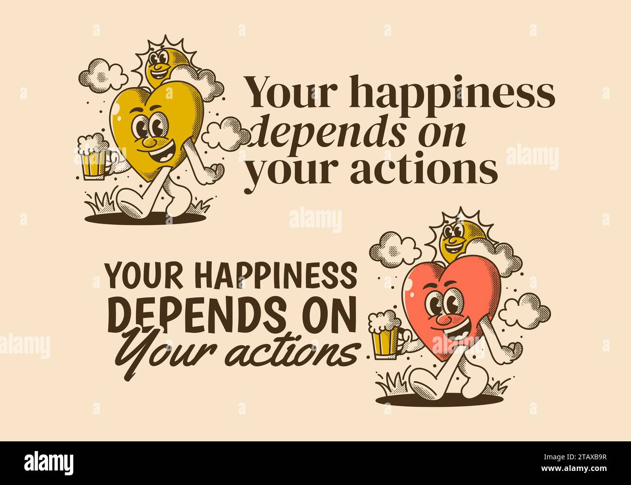 Your happiness depends on your actions. Character of a sun and heart ...