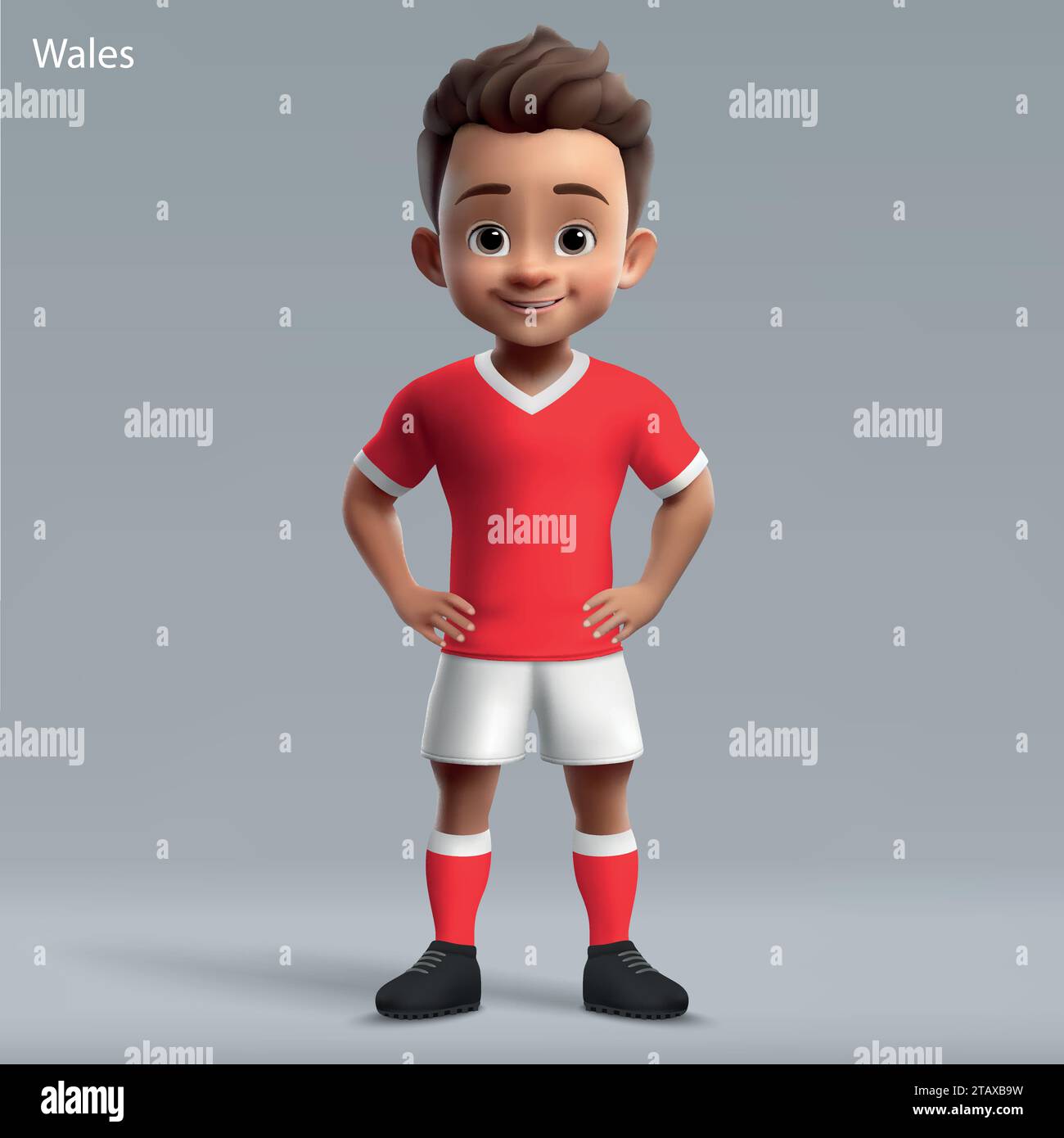 3d cartoon cute young rugby player in Wales national team kit. Rugby ...