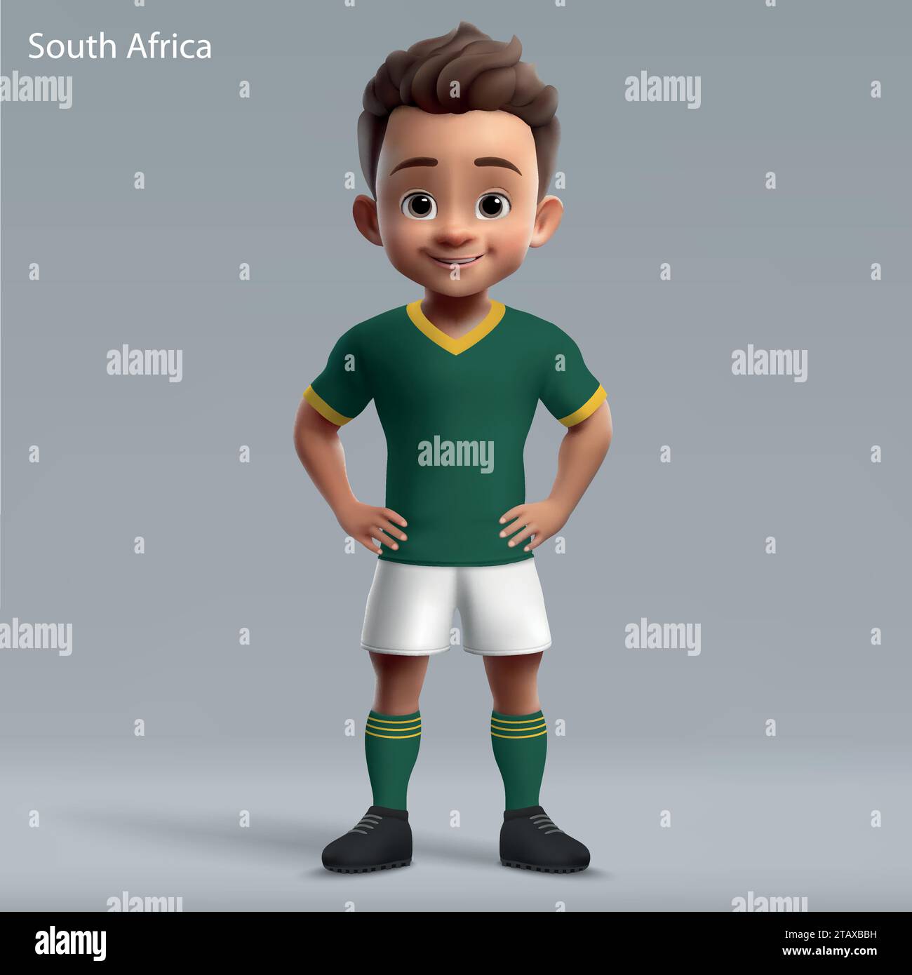 3d cartoon cute young rugby player in South Africa national team kit ...