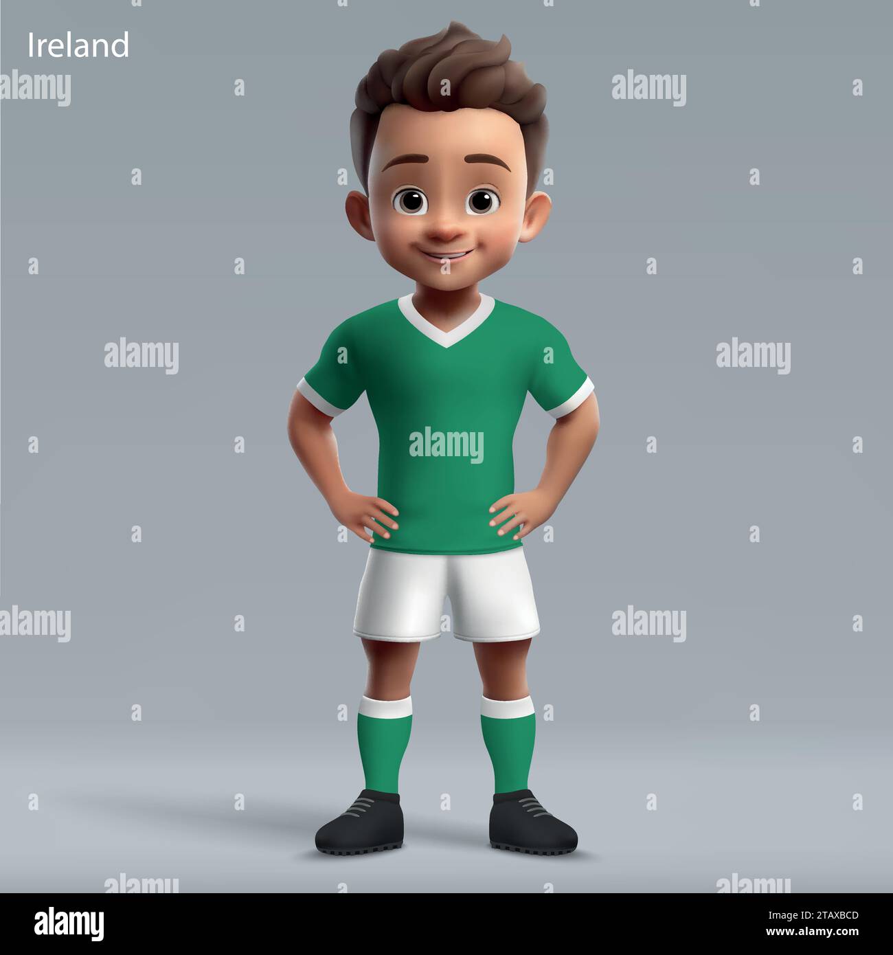 3d cartoon cute young rugby player in Ireland national team kit. Rugby ...
