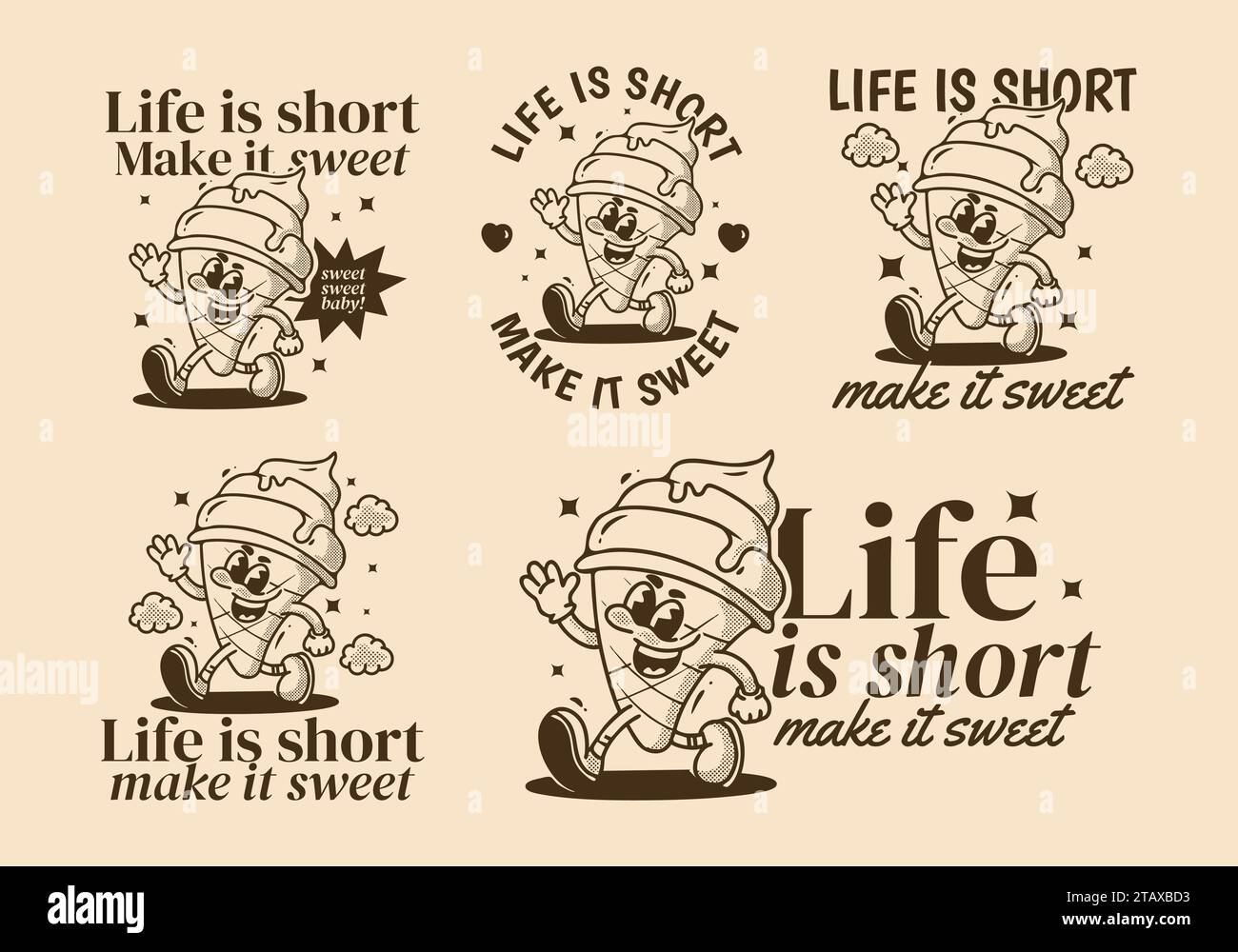 Life is short, make it sweet. Vintage mascot character illustration of ...
