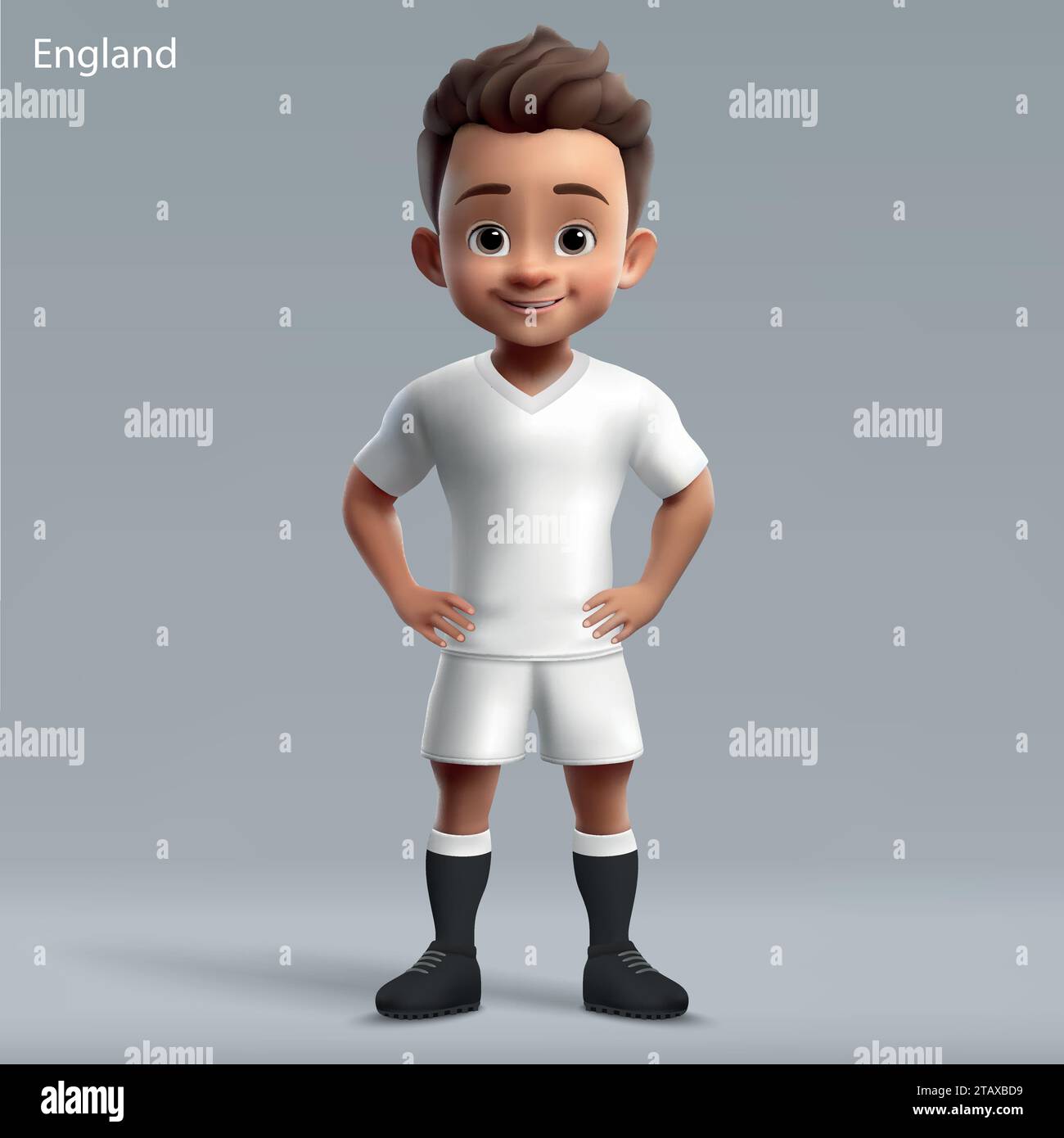 3d cartoon cute young rugby player in England national team kit. Rugby ...