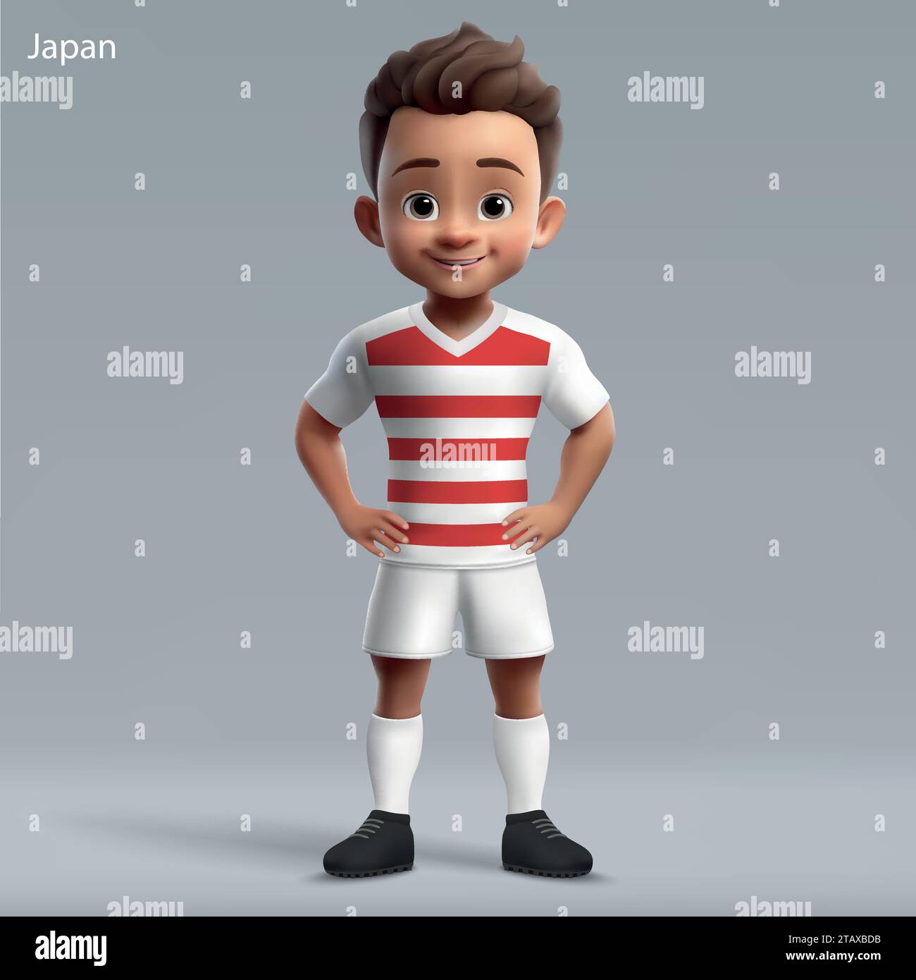 3d cartoon cute young rugby player in Japan national team kit. Rugby ...