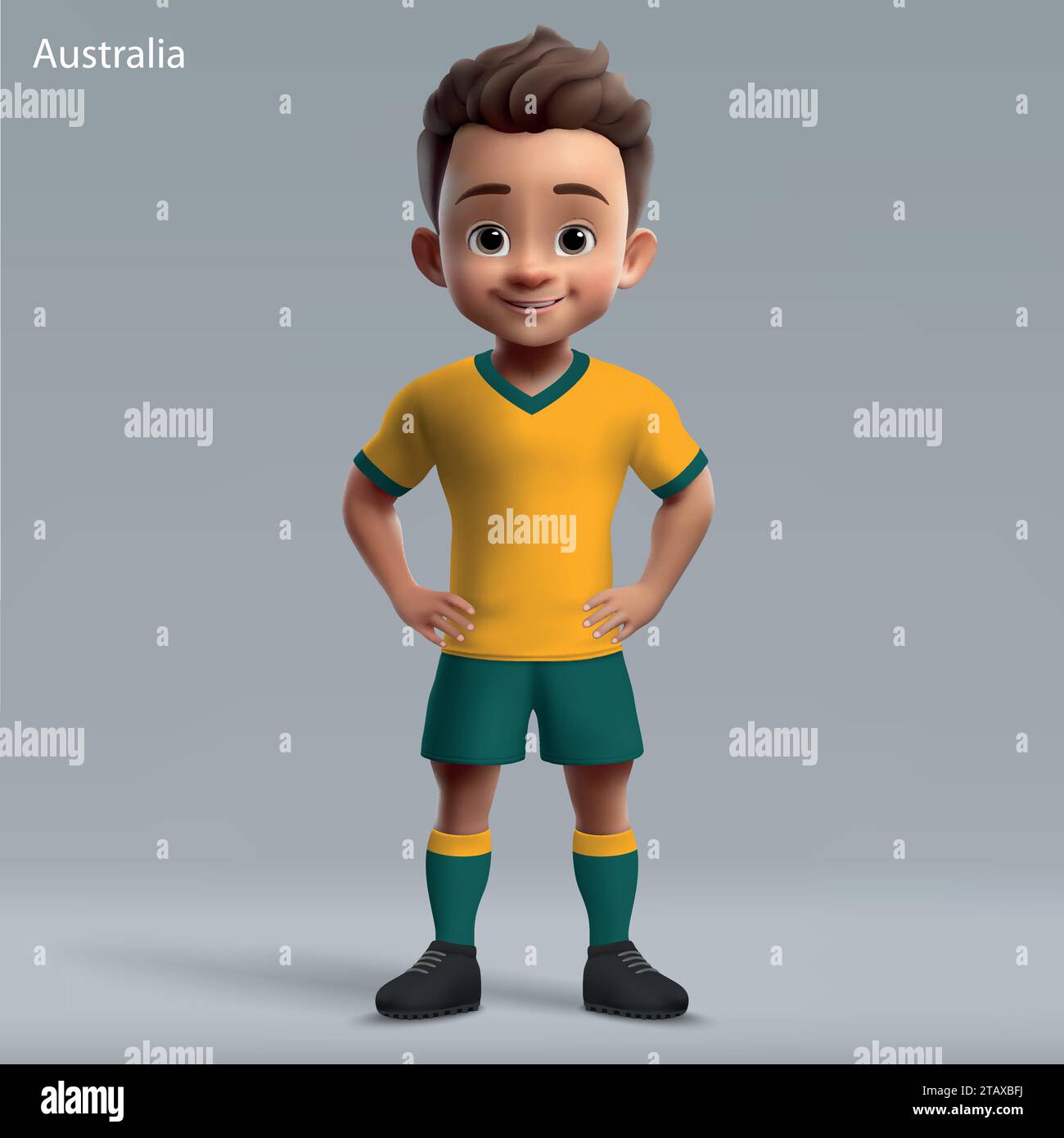 3d cartoon cute young rugby player in Australia national team kit ...