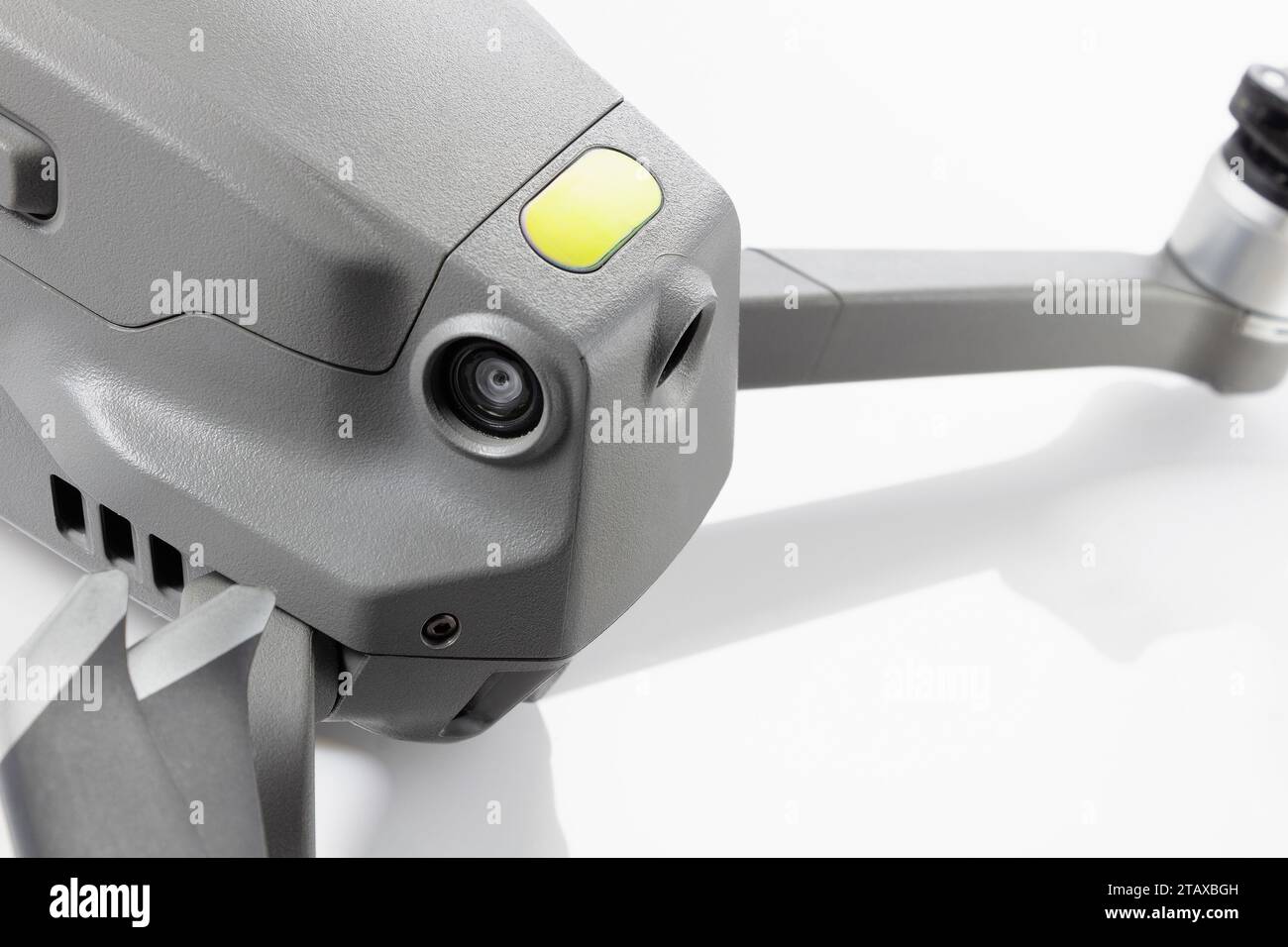 Rear view of drone with sensors. Modern quadcopter on a white ...