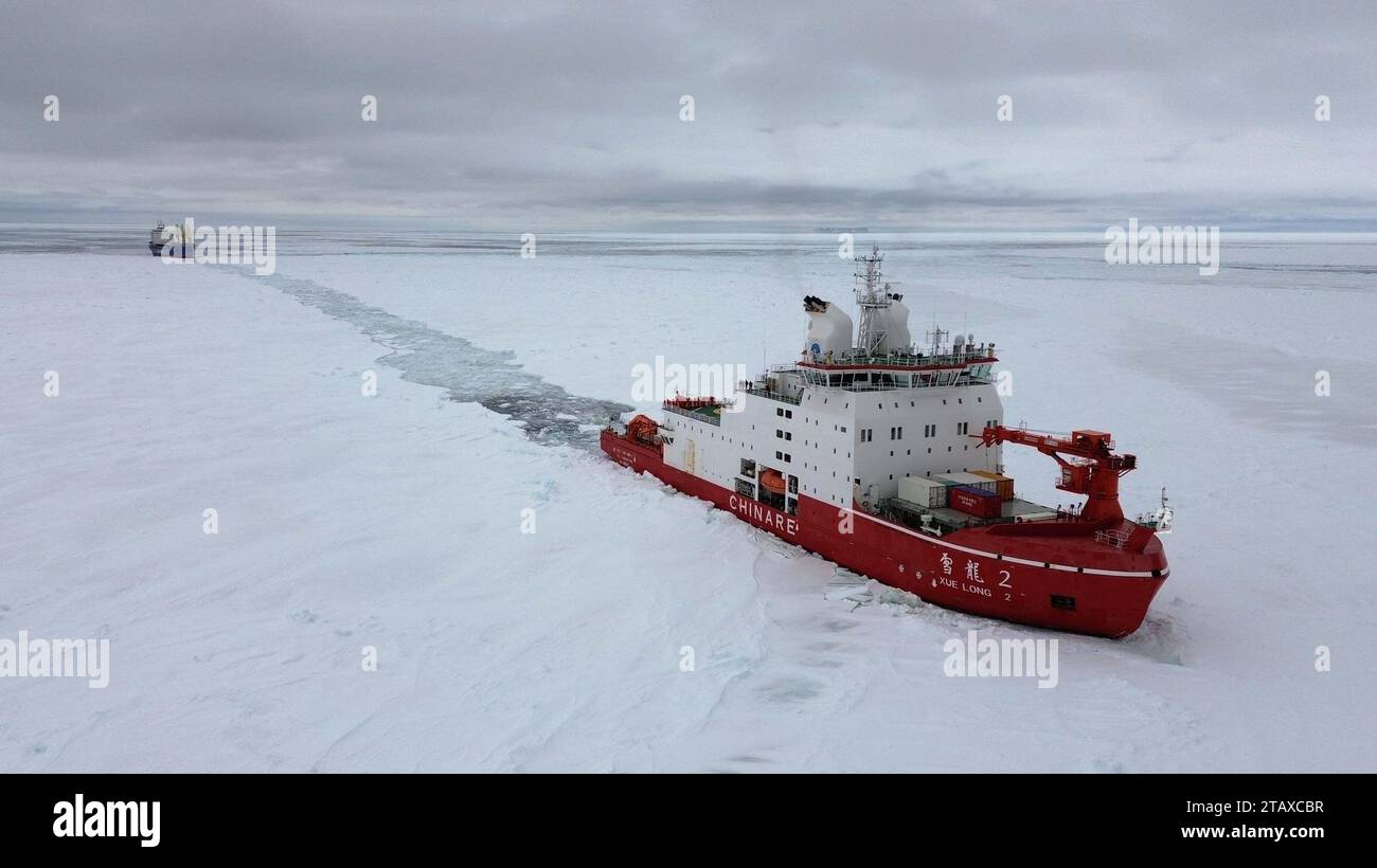 Aboard Xuelong 2. 3rd Dec, 2023. This aerial photo taken on Dec. 3 ...