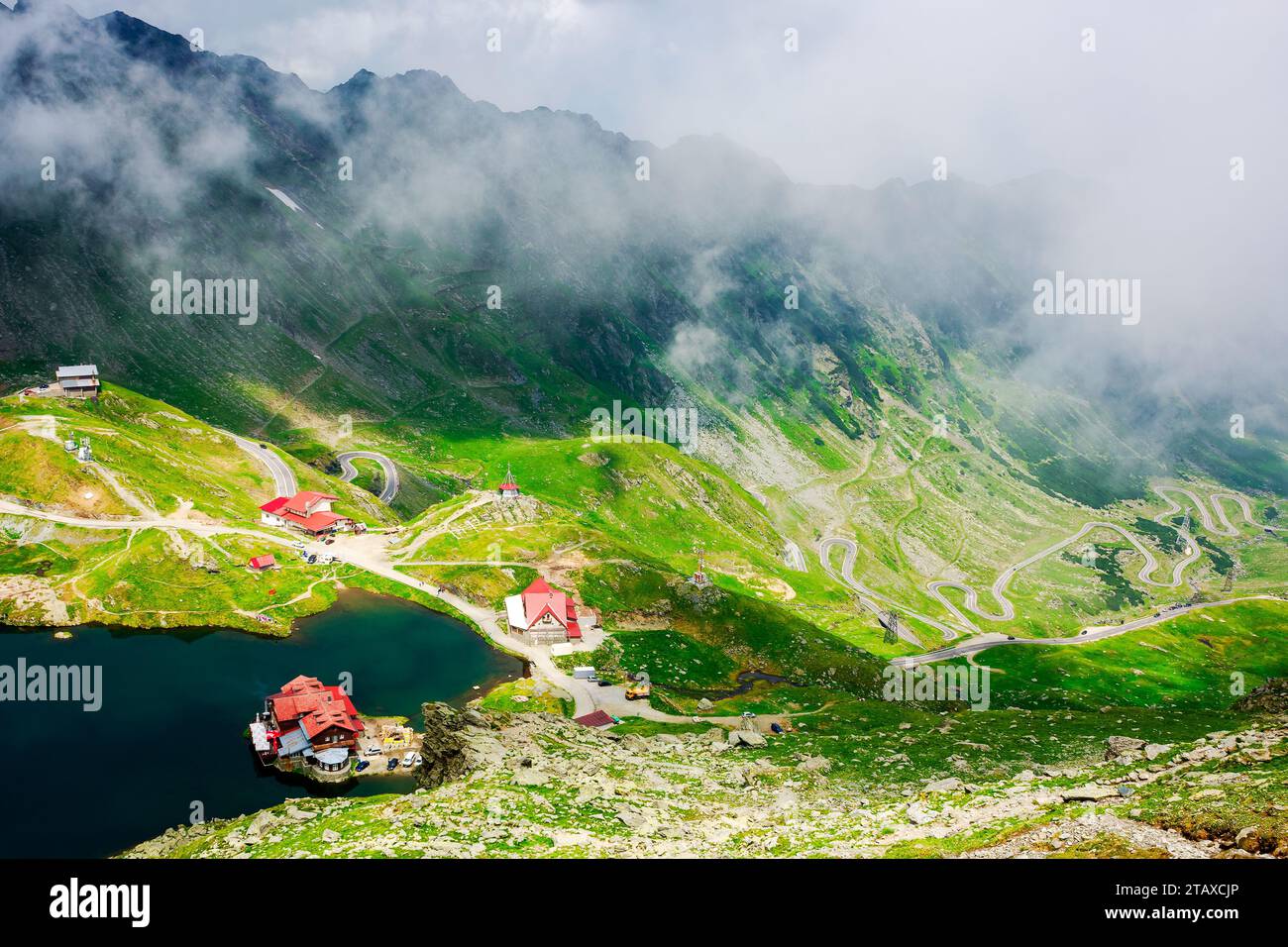 landscape of high altitude mountain lake in summer. nature scenery of ...