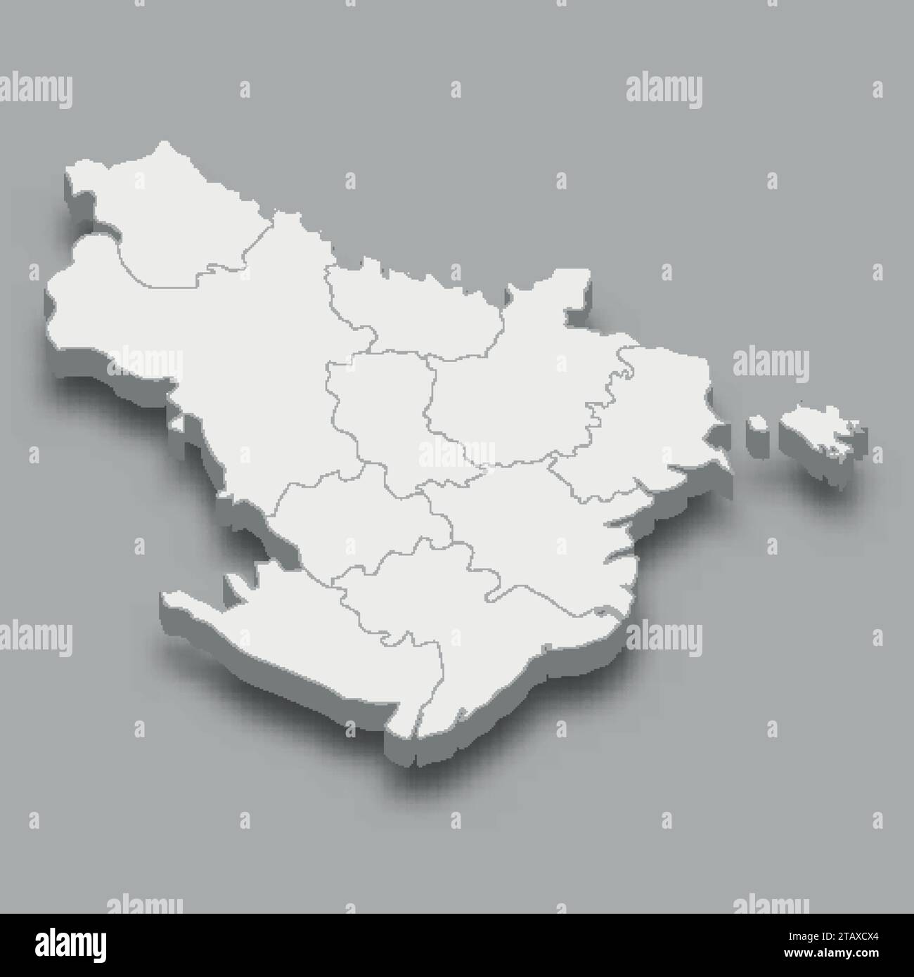 3d isometric map Red River Delta Region of Vietnam, isolated with ...