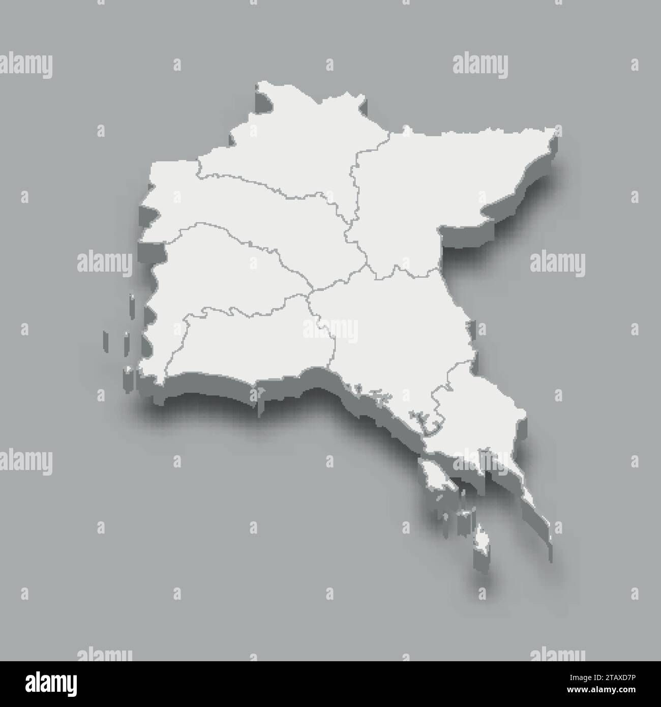 3d isometric map Eastern Region of Thailand, isolated with shadow Stock ...