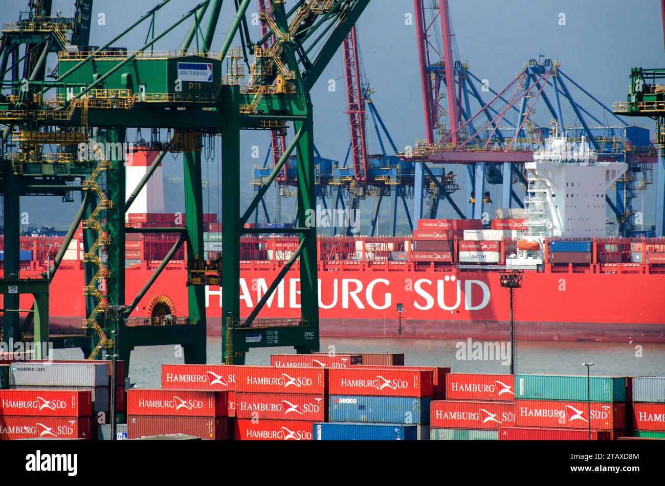 Santos City Brazil Port Of Santos Cranes At Container Terminal 37 Partial View Of The
