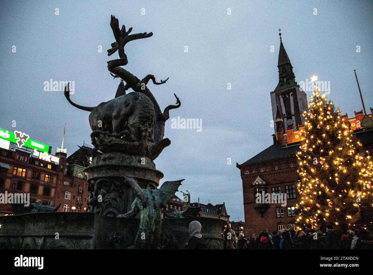 Christmas Tree Lighting at City Hall Square in Copenhagen. The ...