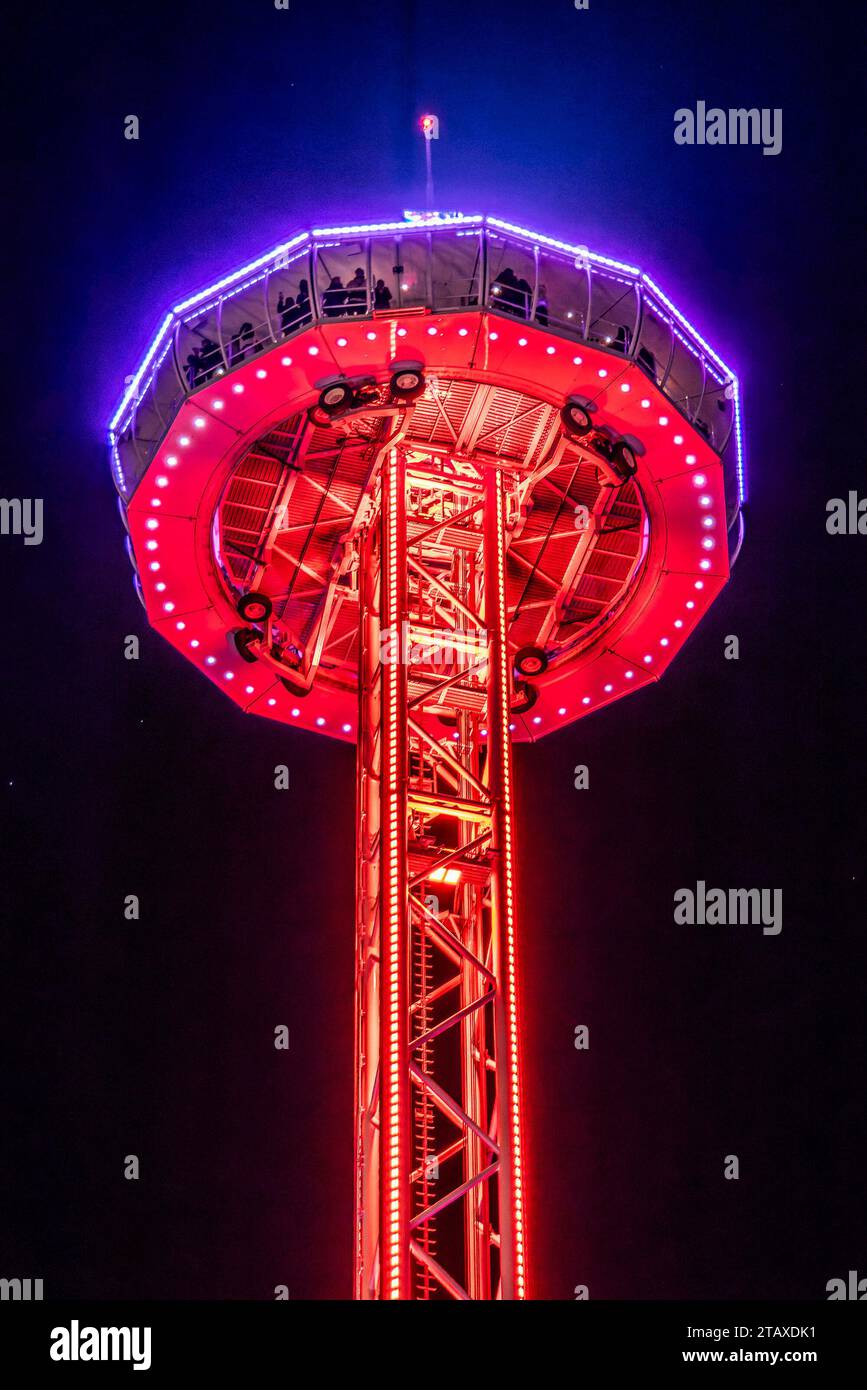 Metz, France, December 2, 2023. Christmas market, 80 meter high tower ...