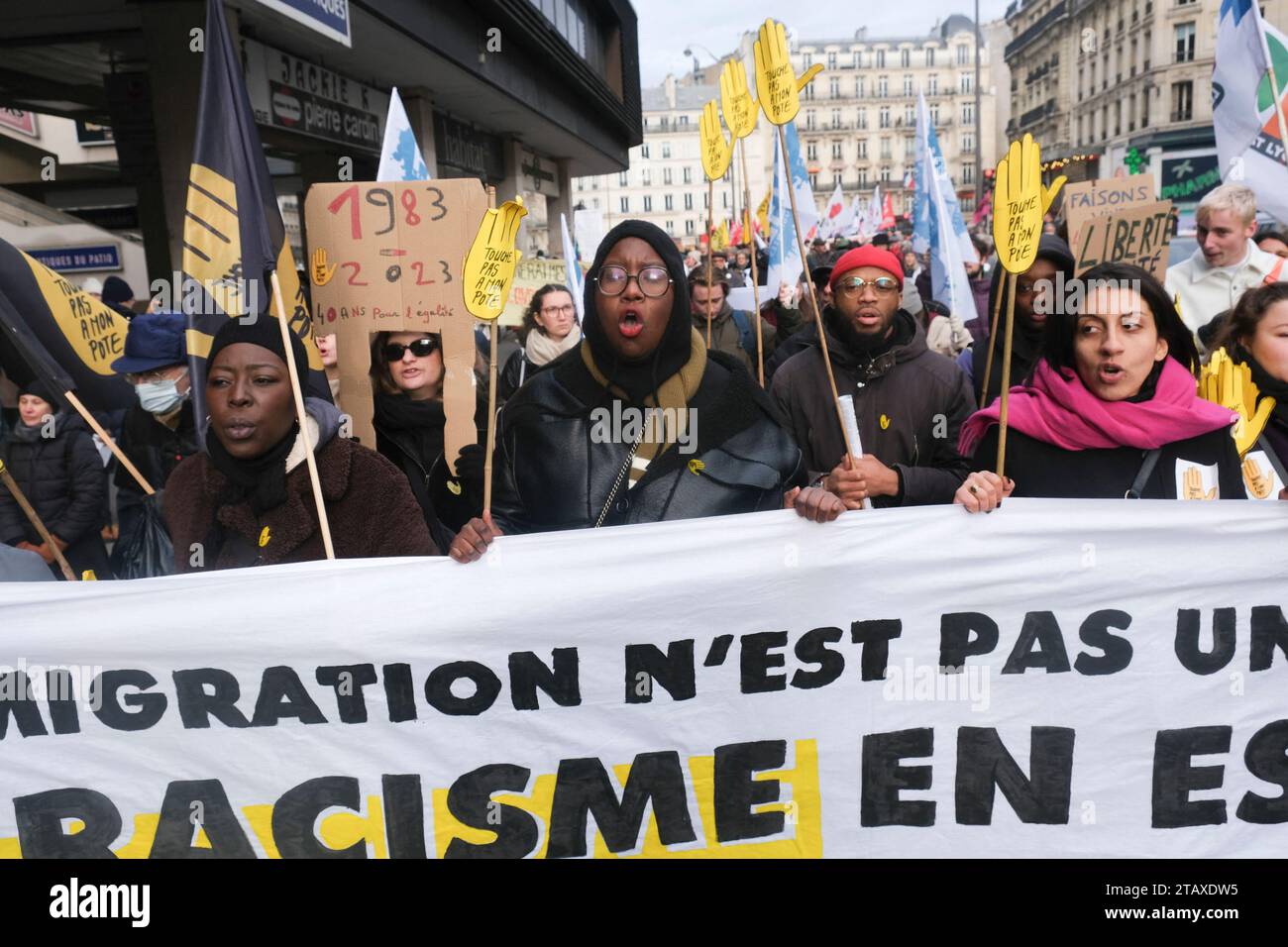 Paris, France. 03rd Dec, 2023. SOS Racisme at the 40th march for ...