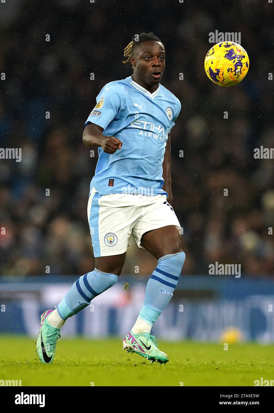 Manchester City's Jeremy Doku in action during the Premier League match ...