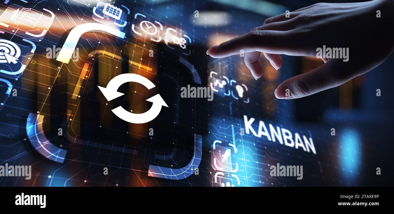 Kanban work flow process management system concept on virtual screen ...