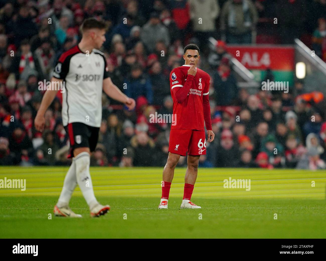 Liverpool's Trent Alexander-Arnold shows his dejection after Fulham ...