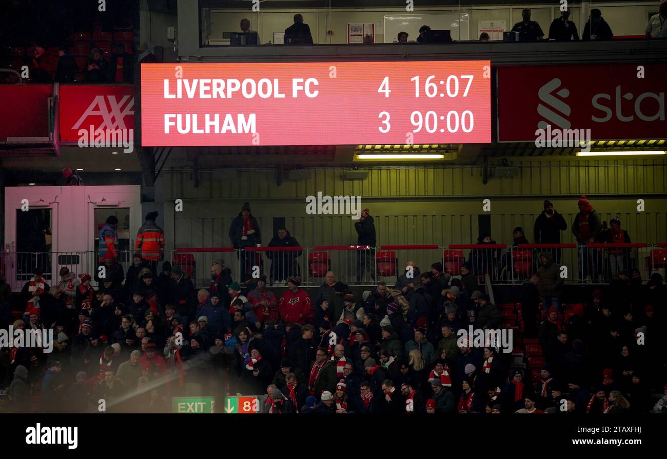 The score board shows the final score after the Premier League match at ...