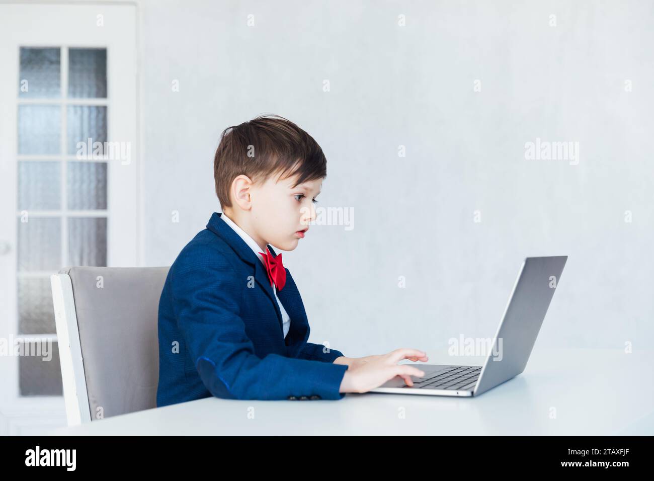 Lessons Boy Schoolboy Studying at the Computer Online School Stock ...