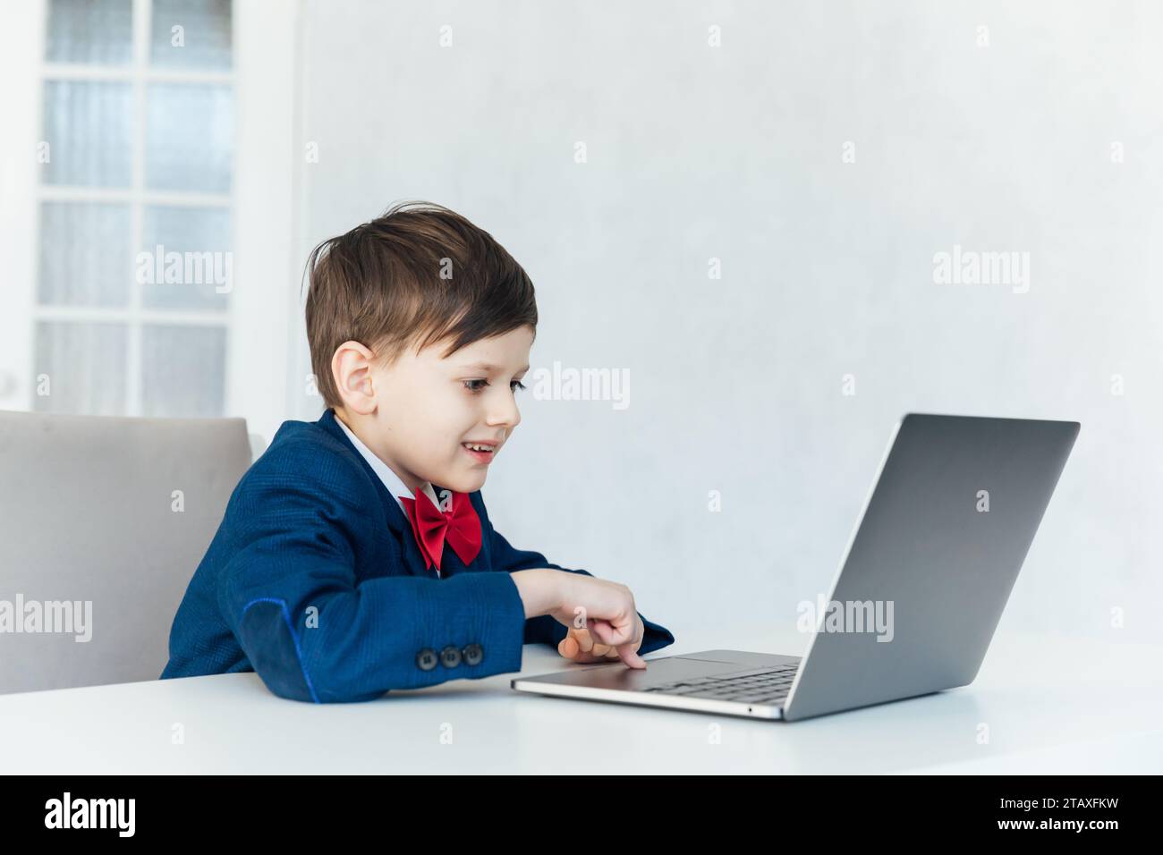 pupil lessons education boy schoolboy learns at the computer online ...