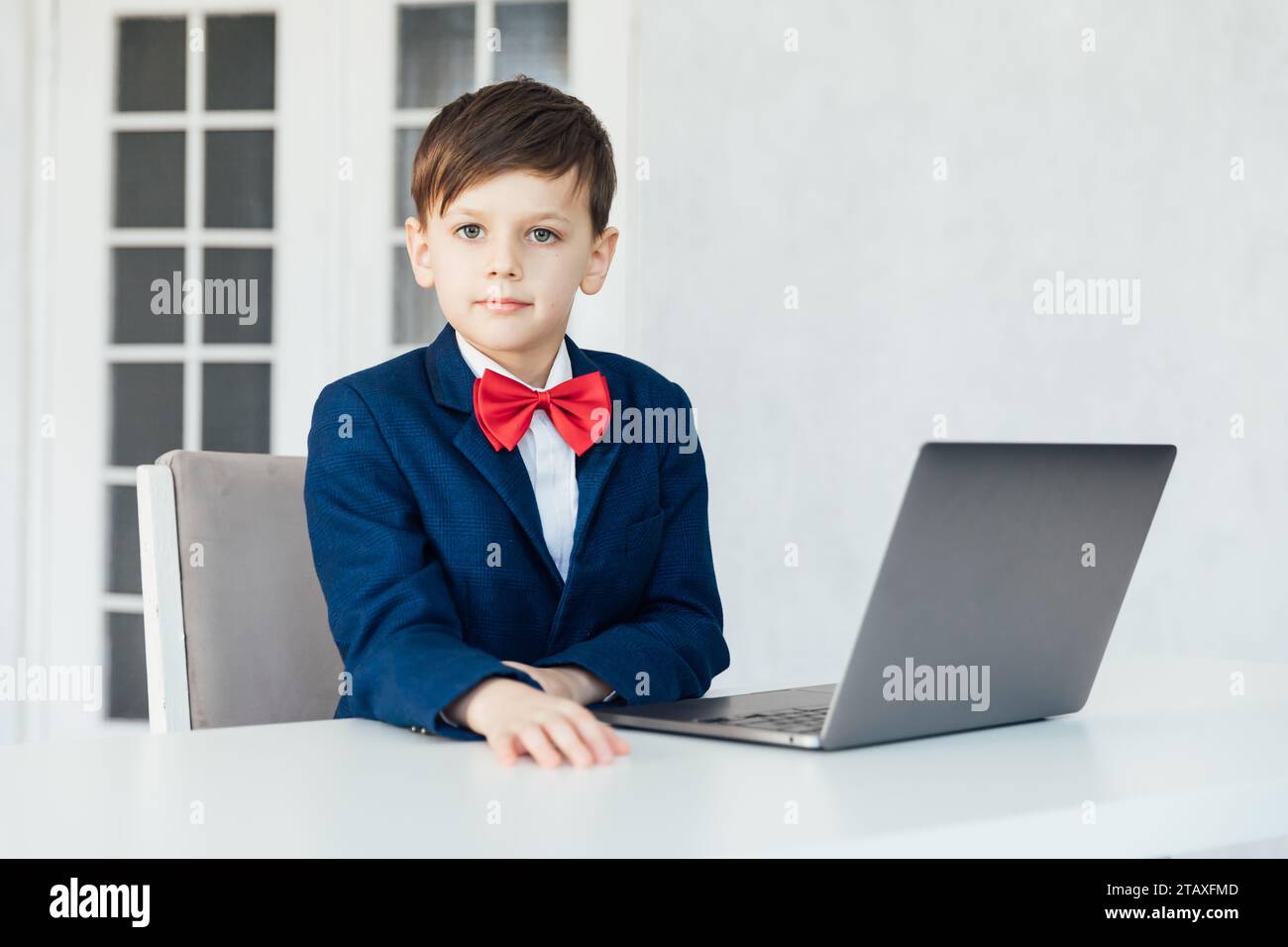Lessons Boy Schoolboy Studying at the Computer Online School Stock ...