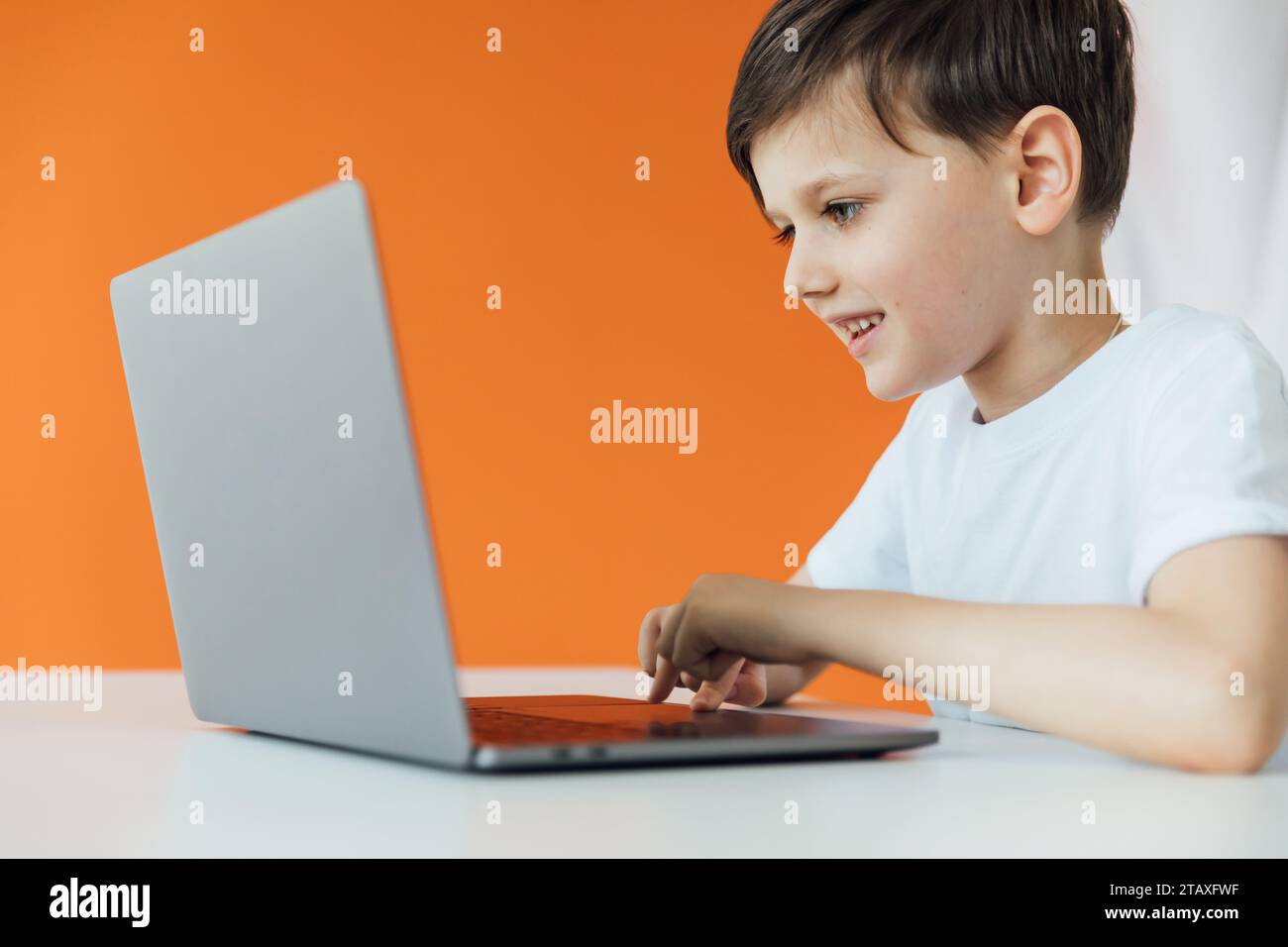 schoolboy studying at the computer homeschooling student education ...