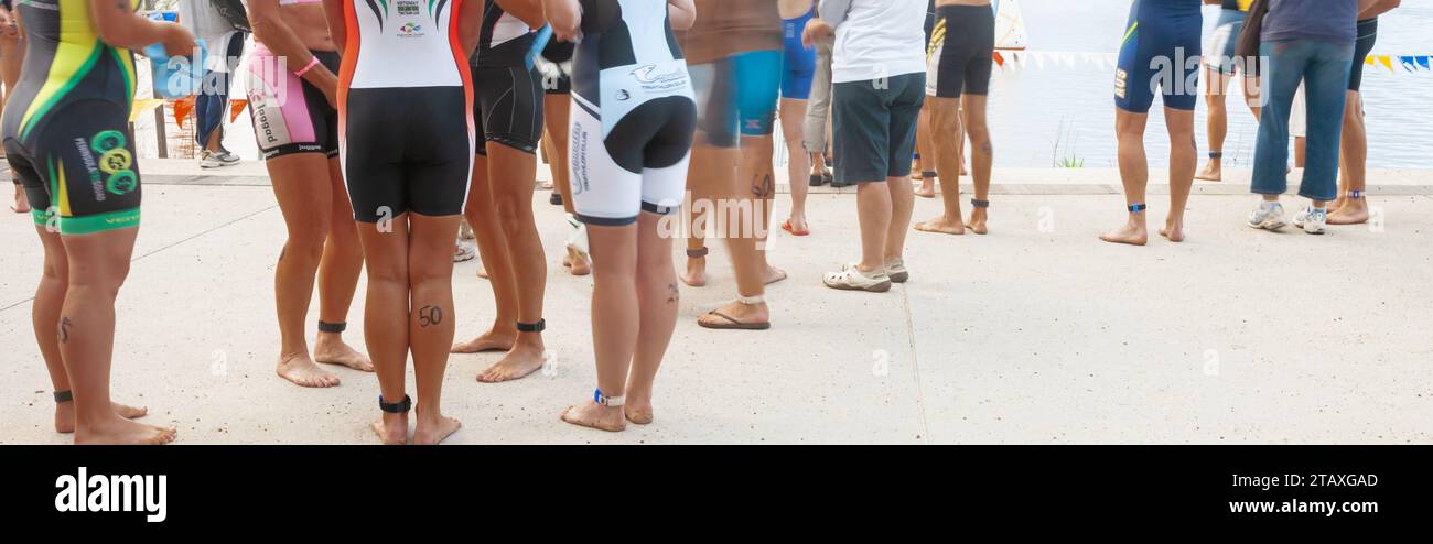 Canberra Australia - January 24 2011; legs of group of triathlon ...