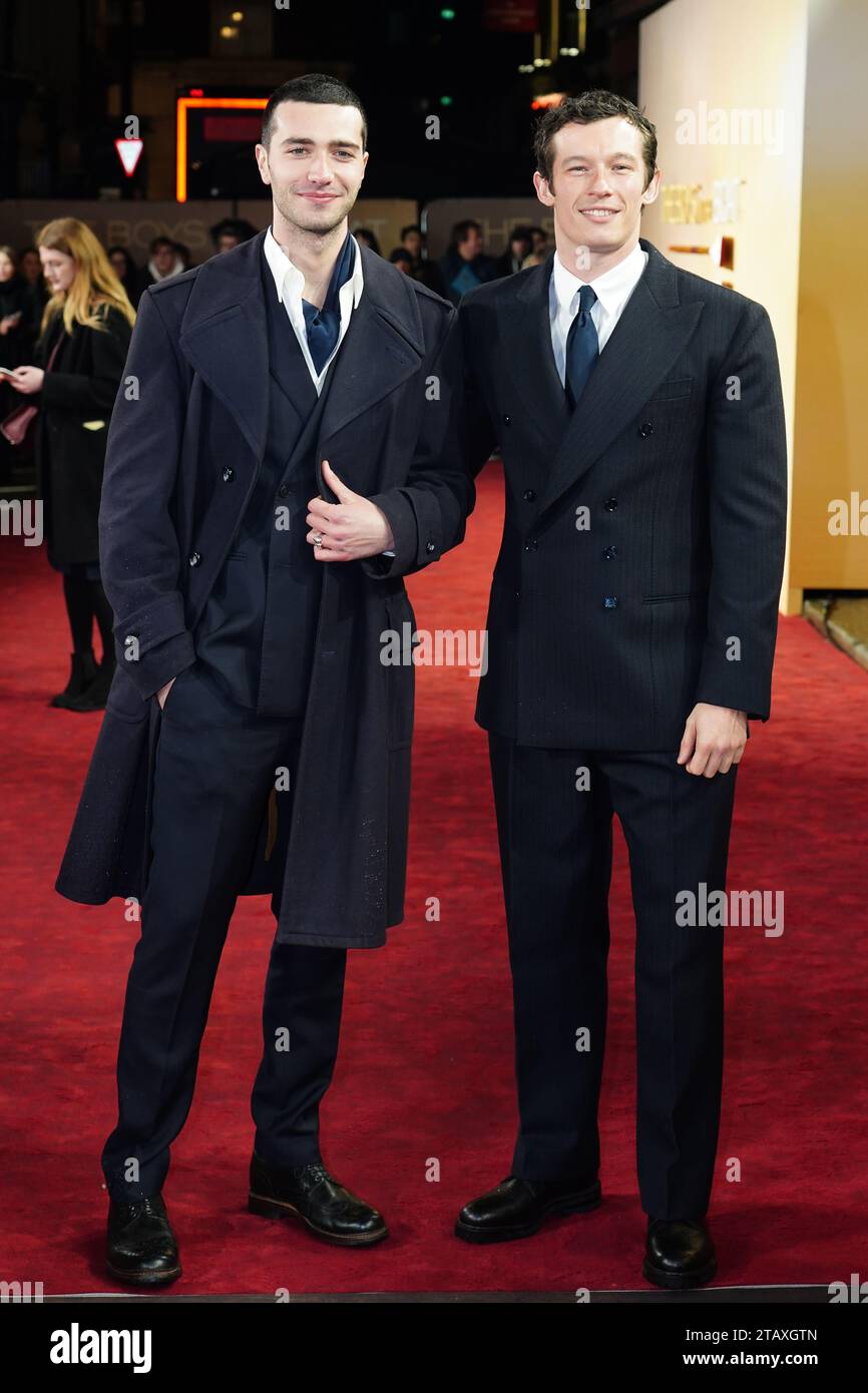 Bruce Herbelin-Earle (left) and Callum Turner arrive for a UK special ...