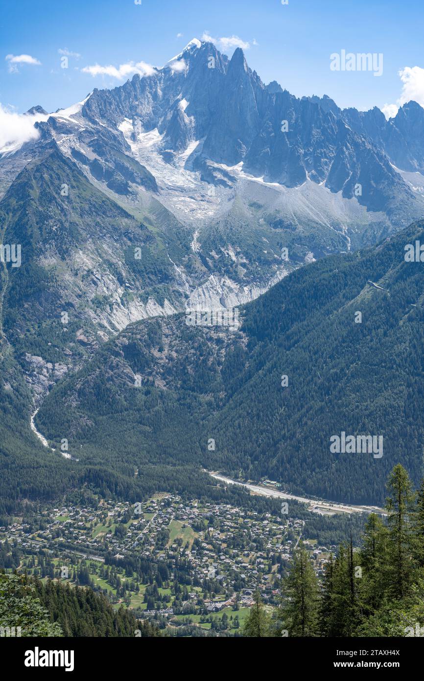Elevated view of the Chamonix valley from the Mont Blanc Massif with the Red Needles Stock Photo ...
