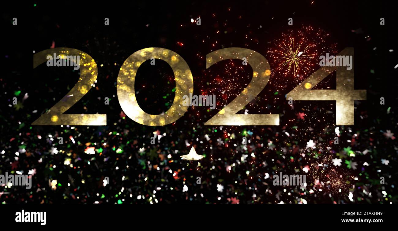 Happy new year 2024 shining 3d gold hi-res stock photography and images ...