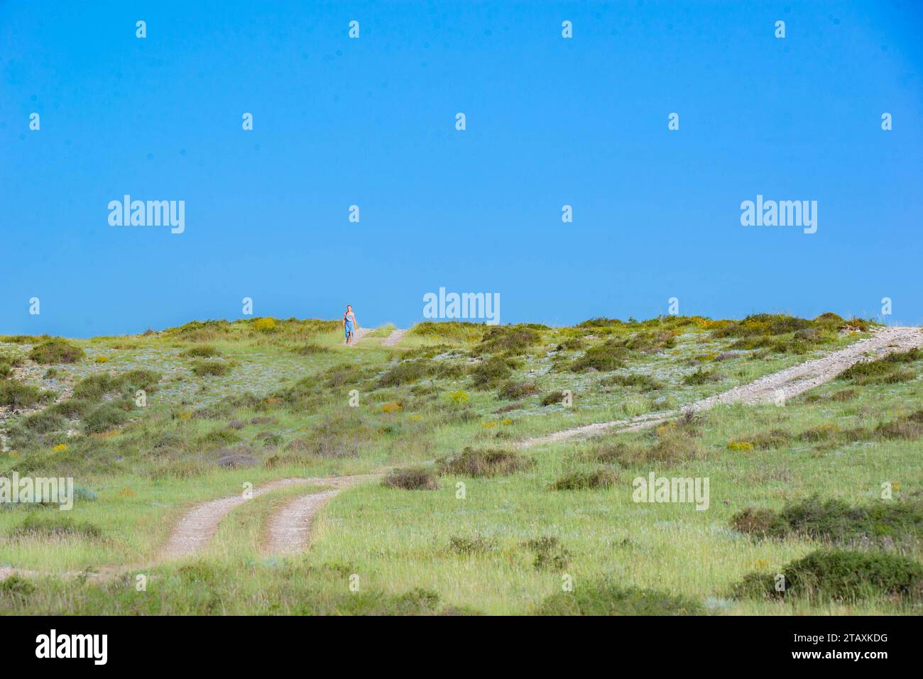 A girl is walking along a scenic road Stock Photo - Alamy