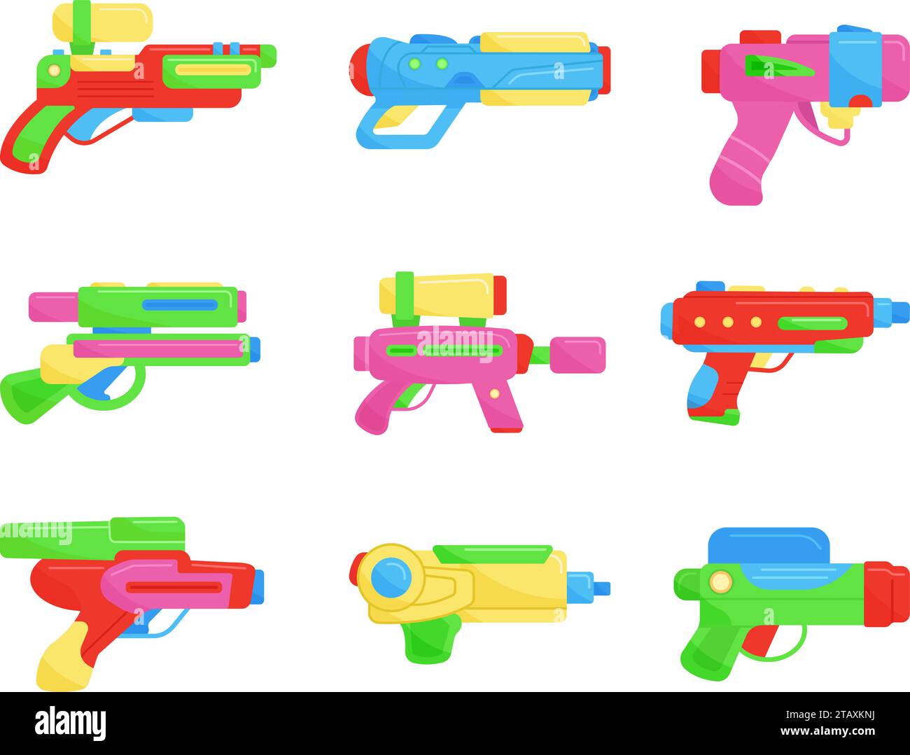 Toys weapons plastic set. Children laser blasters, water guns and space ...