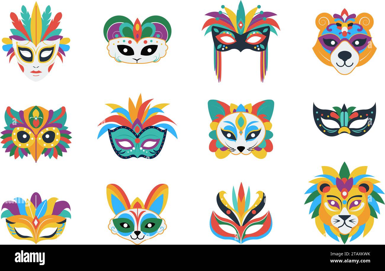Children carnival mask. Abstract festival masks, animals faces and ...