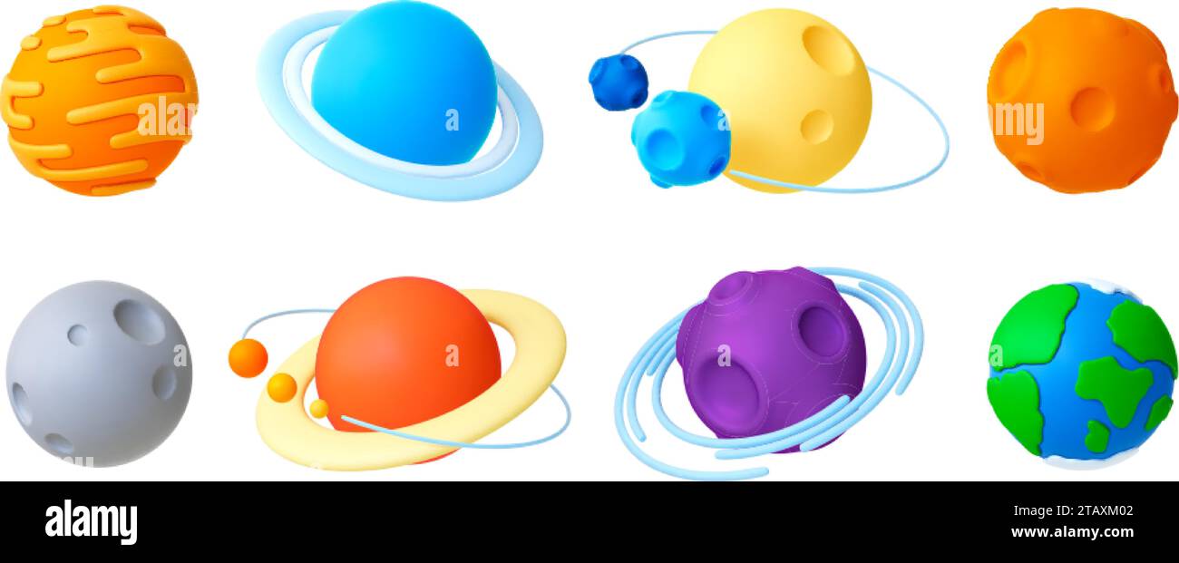 Planet 3d elements. Space abstract planets realistic plastic design ...