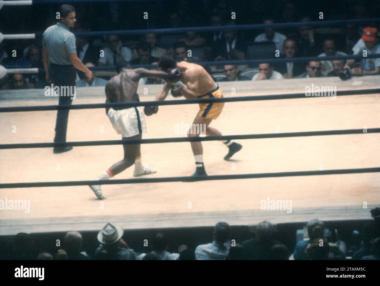 JULY, 1963: General view of an unidentified boxer punching his opponent ...