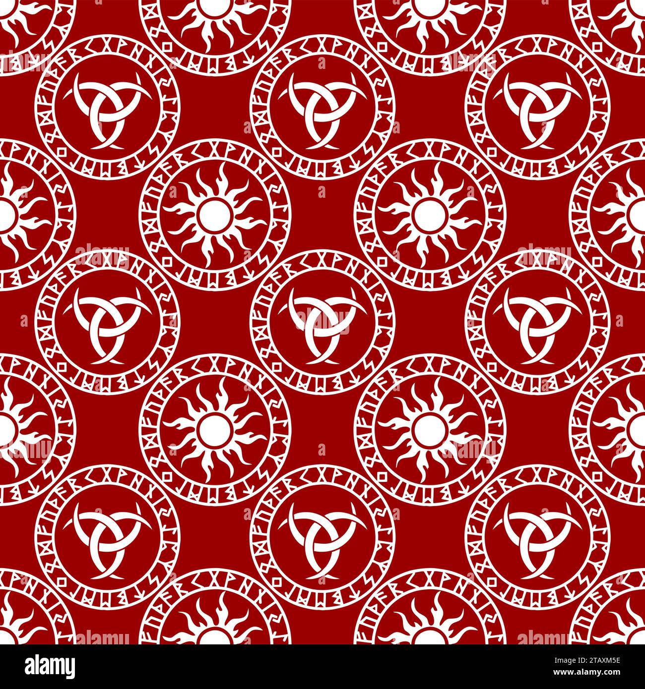 seamless celtic pattern of white round elements on a red background ...