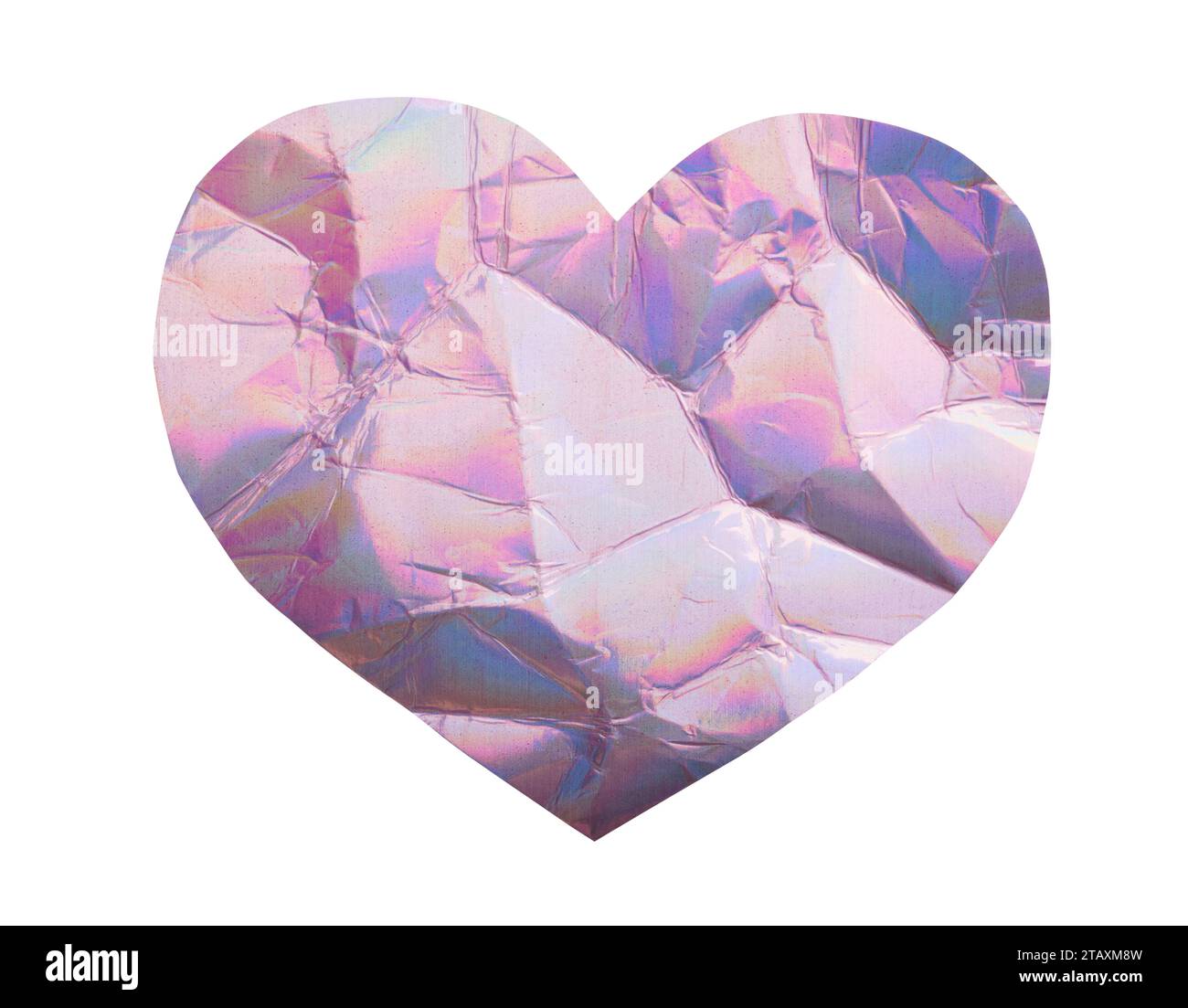 Iridescent holographic textural heart cut out on white background Stock ...