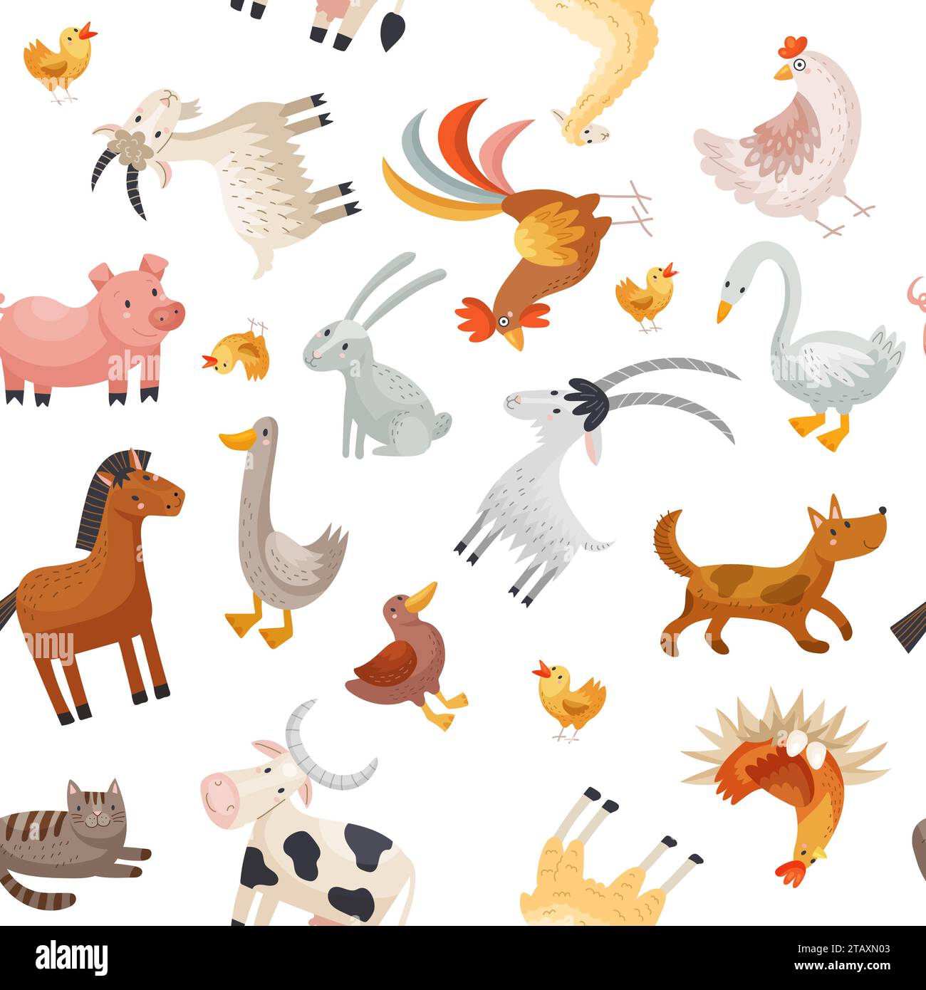 Farm animals pattern. domestic animals geese ducks cows pigs. Vector ...